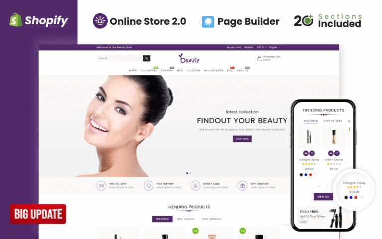 Beauty Cosmetics Store Shopify Theme - Template Witch