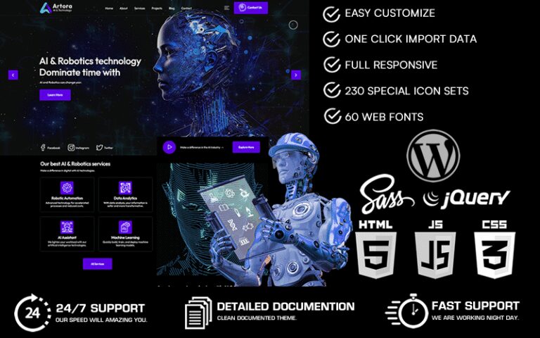 Artora - Artificial Intelligence & Technology Wordpress Theme - Template Witch