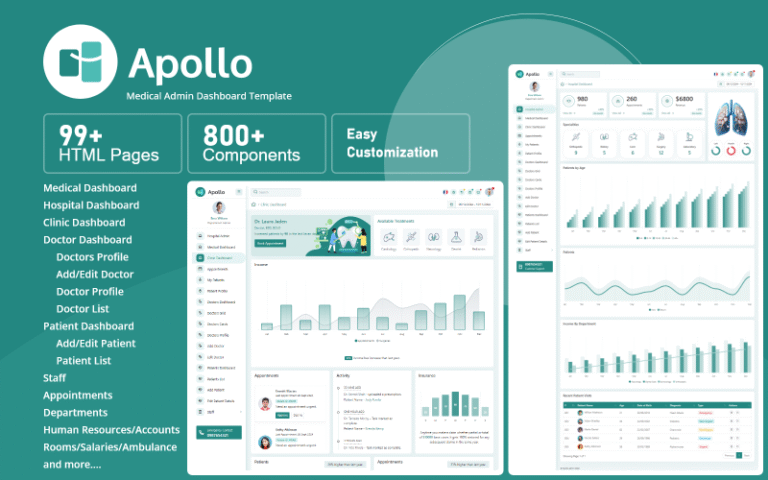 Apollo - Bootstrap Medical Admin Dashboard Template - Template Witch