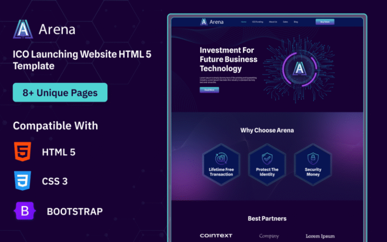 Arena ICO Launching HTML5 Bootstrap Website Template - Template Witch