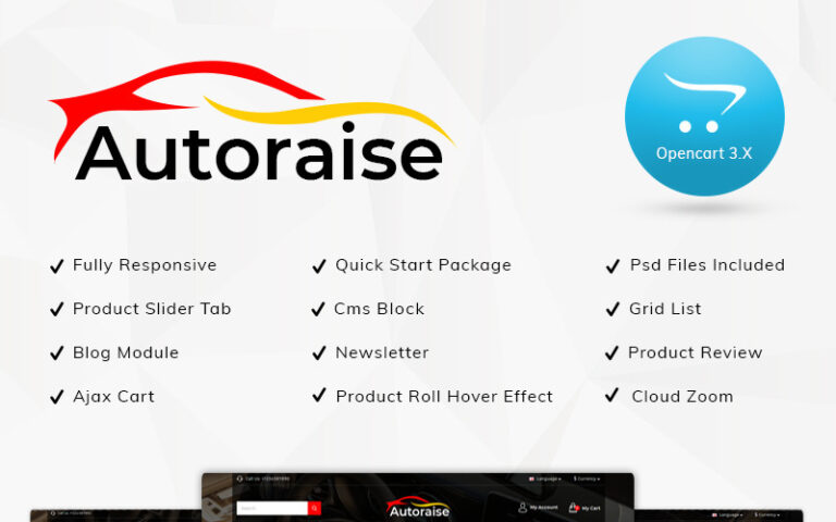 Autoraise Auto Store OpenCart Template - Template Witch