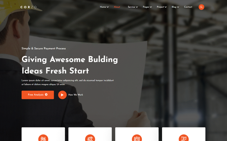 Corzo Construction HTML Template - Template Witch