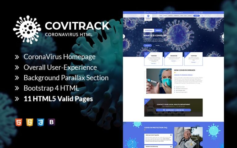 Covitrack - Coronavirus HTML Website Template - Template Witch