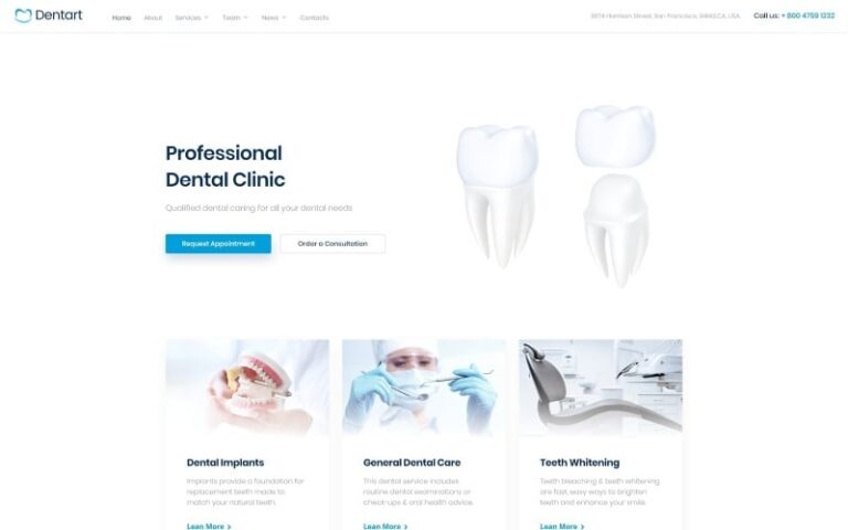 Dentart - Dental Service Website Template - Template Witch
