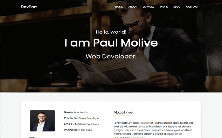 DevPort - Portfolio Landing Page Template - Template Witch