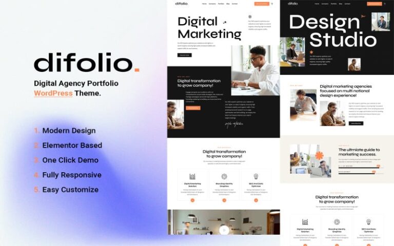 Difolio - Digital Agency Creative Portfolio WordPress Theme | Advanced WordPress Theme for ...