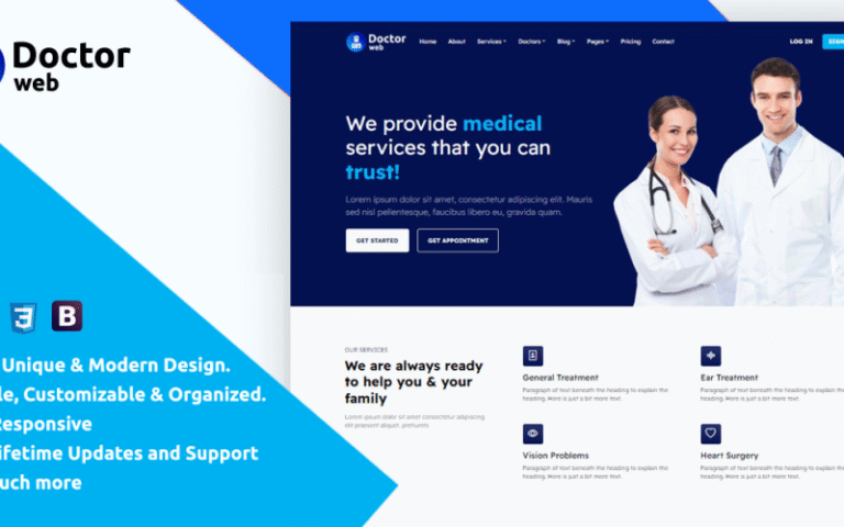 Doctorweb - Clinic & Hospital Management Bootstrap Website template - Template Witch