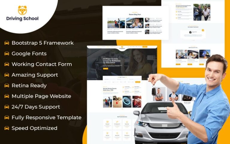 Driving-School HTML Website Template - Template Witch
