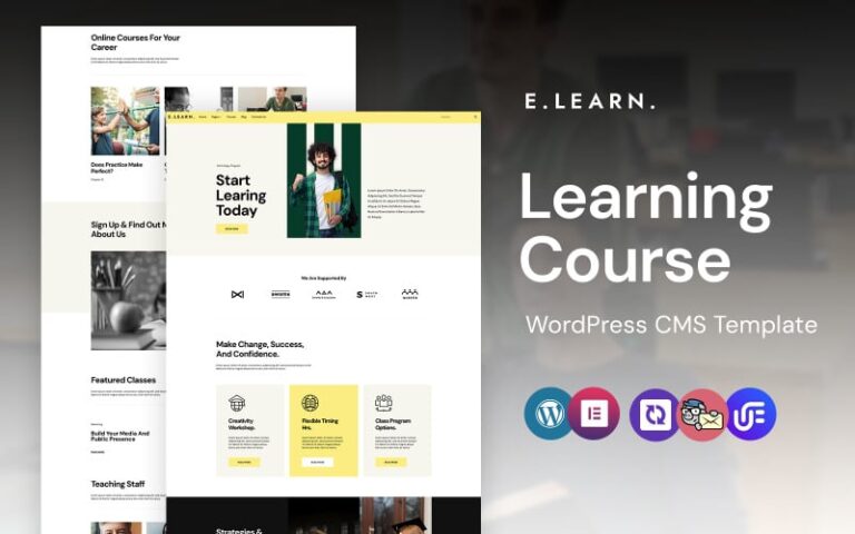 E-Learn - Online Learning Courses WordPress Elementor Theme - Template Witch