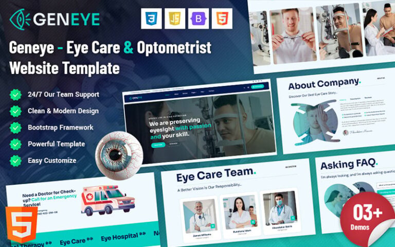 Geneye - Eye Care & Optometrist Website Template - Template Witch