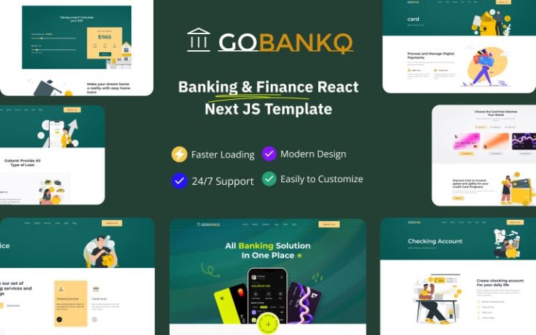 Gobank- Banking & Finance React Next JS Taiwind CSS Template - Template ...