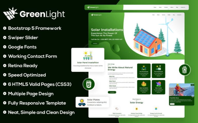 GreenLight and Eco Solar & Wind Energy Html5 Website Template ...