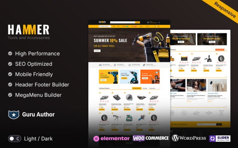 Hammer - Tools Equipment and Mega Super Store Elementor WooCommerce Theme - Template Witch