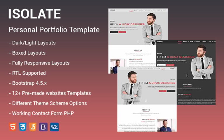 Isolate - Personal Portfolio Landing Page Template - Template Witch