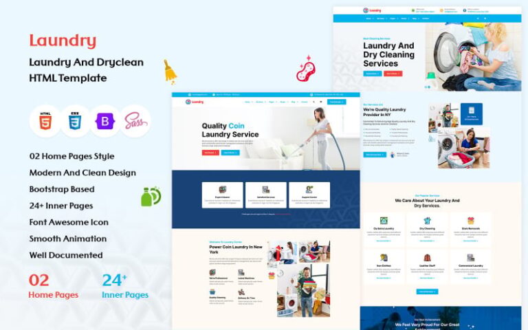 Laundry and Dry clean Service HTML Template - Template Witch