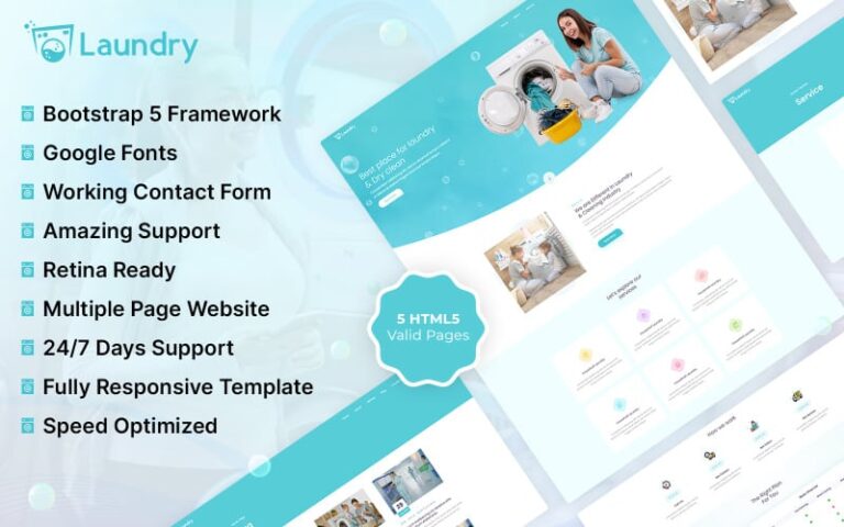 Laundry HTML Website Template - Template Witch