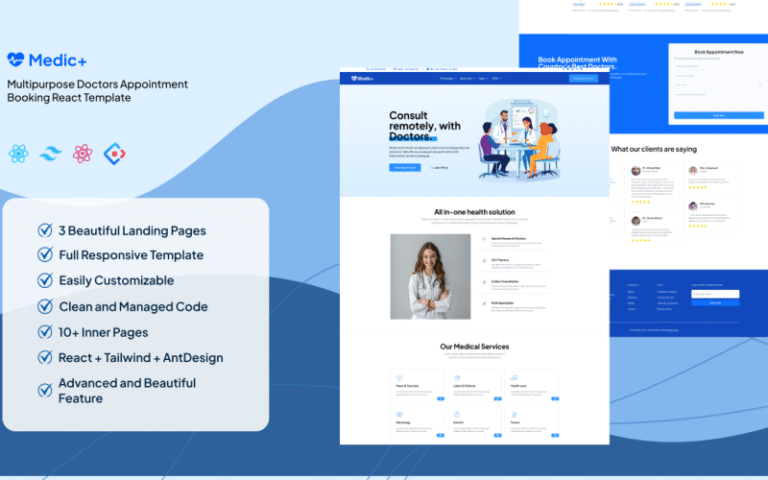 Medic+ Hospitals, Clinics, Doctors Appointment Booking System ReactJS ...