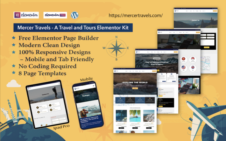 Mercer Travels – A Travel and Tours Elementor Kit - Template Witch