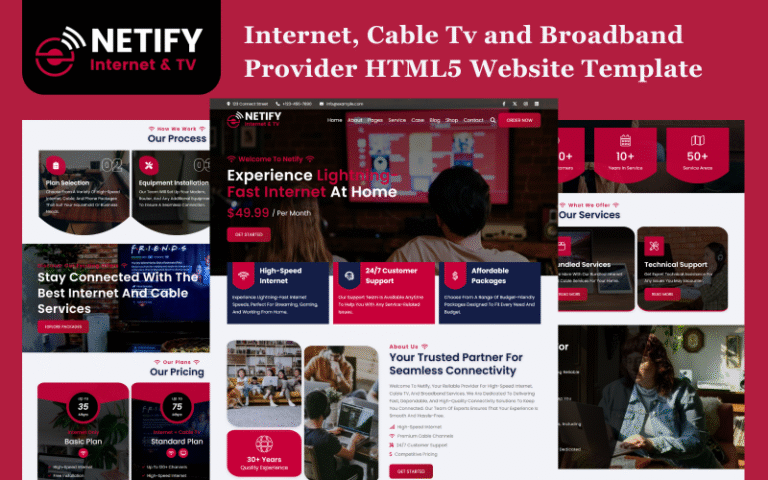 Netify - Internet, Cable Tv and Broadband Provider HTML5 Website Template - Template Witch