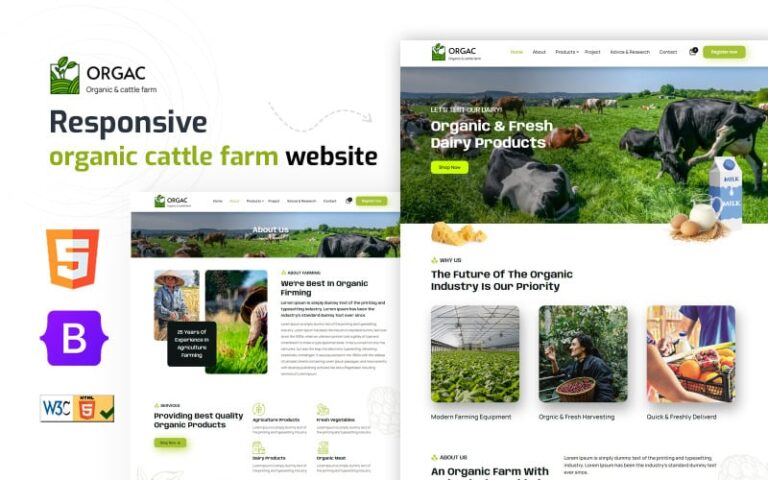Orga - Organic Agriculture and Cattle, Dairy Product Farming HTML5 Template - Template Witch