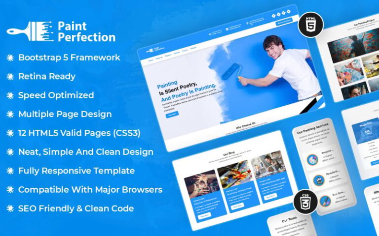 Paint Perfection - Painter Services HTML5 Website Template - Template Witch