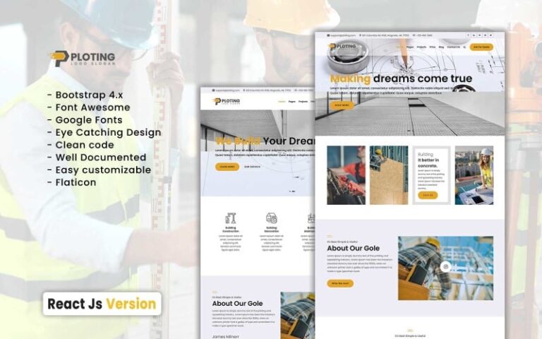 Ploting Construction & Architecture React JS Template - Template Witch