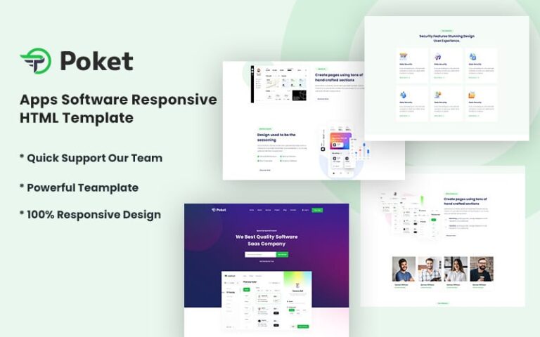 Poket – Apps Software Responsive Website Template - Template Witch