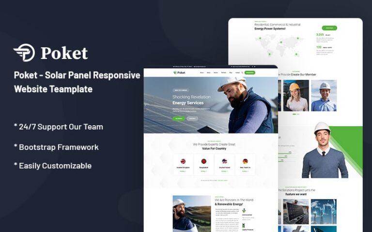 Poket – Solar Panel Responsive Website Template - Template Witch
