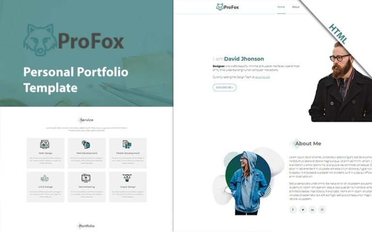 Profox- Responsive Personal Portfolio HTML Website Template - Template Witch