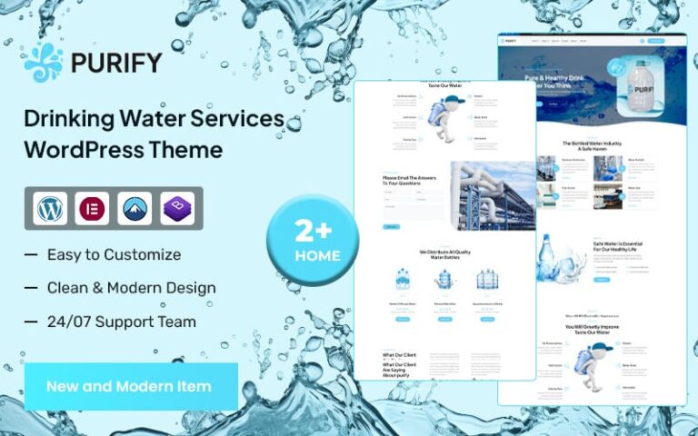 Purify - Drinking Water and Delivery Services WordPress Theme - Template Witch