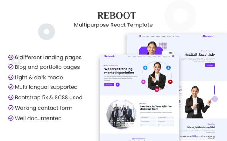 Reboot - Multipurpose React Template (Dark + Light) + RTL - Template Witch