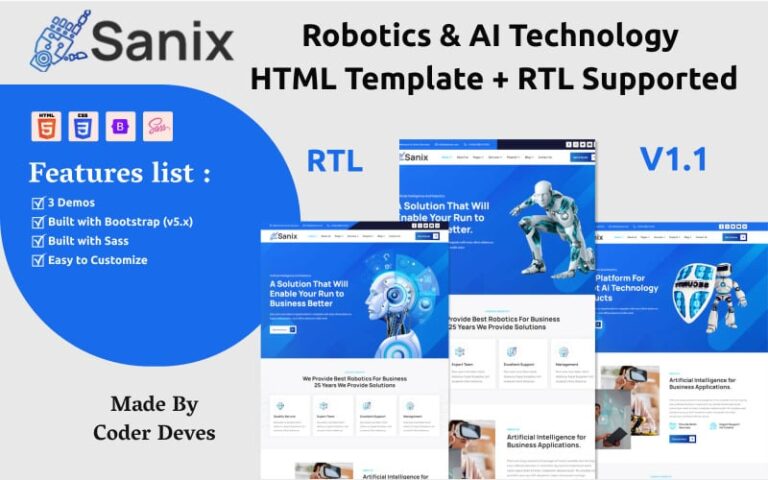 Sanix - Robotics & AI Technology HTML Template + RTL Supported - Template Witch