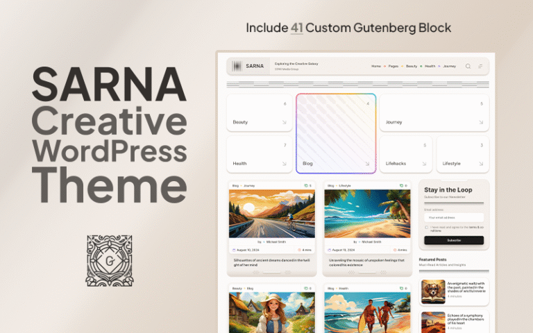 Sarna - Creative WordPress Block Theme for Content Creators - Template Witch