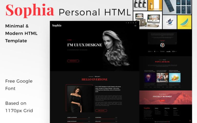 Sophia - Creative Personal Portfolio HTML Landing Page Template - Template Witch