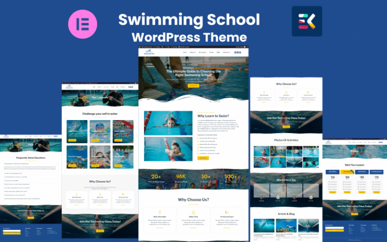 Swimming School Elementor WordPress Themes - Template Witch
