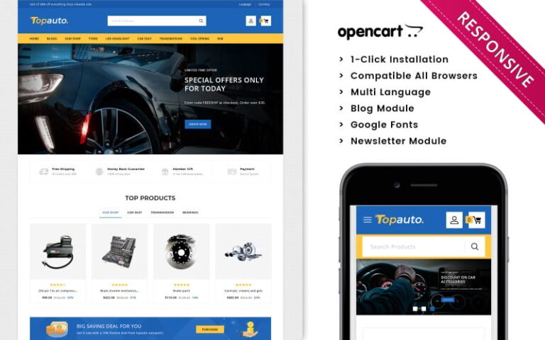Topauto - Automobile Store Premium OpenCart Template - Template Witch