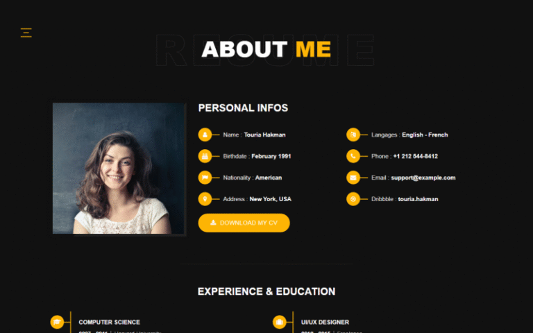 Touria - Personal Portfolio WordPress Theme - Template Witch