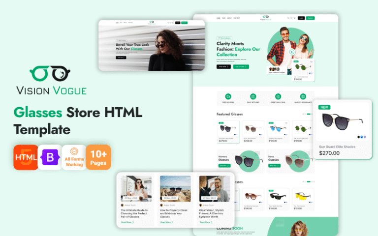 Vision Vogue - Eye Glasses Store eCommerce HTML Website Template - Template Witch