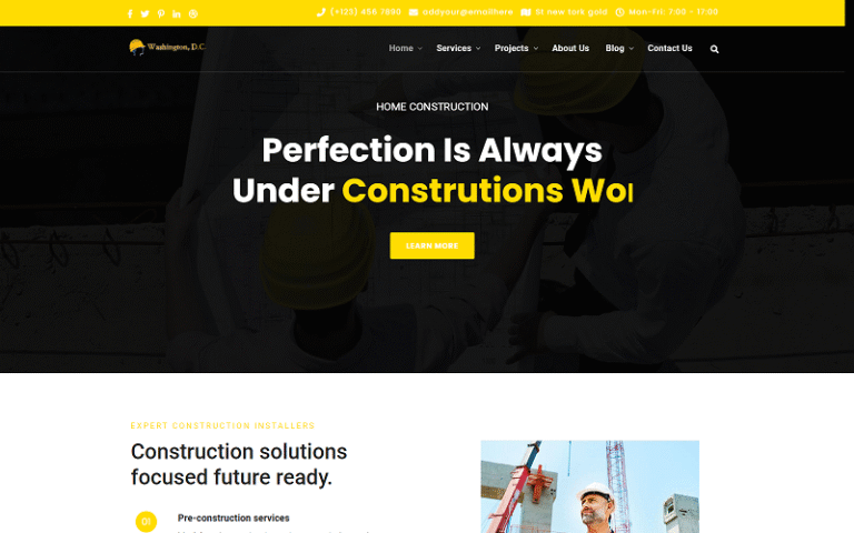 Washington Construction Building Html Template - Template Witch
