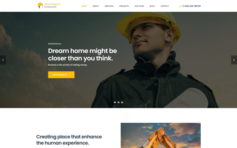 Washington Construction Building Landing Page HTML Template - Template Witch