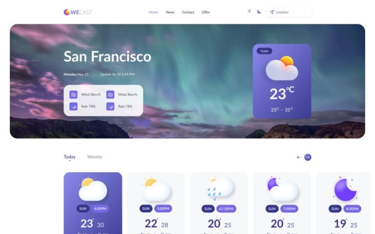Wecast - Weather Forecast Website with React + NextJS + TailwindCSS - Template Witch