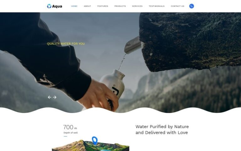 Aqua - Water Clean HTML Bootstrap Landing Page Template - Template Witch