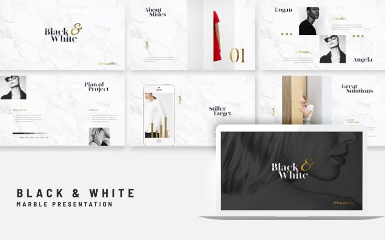 Black and White Marble PowerPoint template - Template Witch
