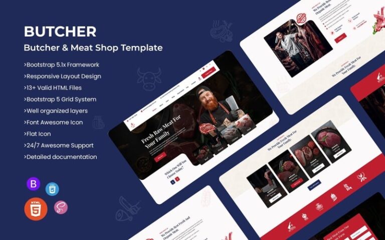 Butcher - Meat Shop Website Template - Template Witch