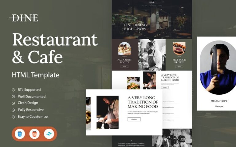 Dine - Restaurant And Cafe | HTML And Tailwind CSS Template - Template ...