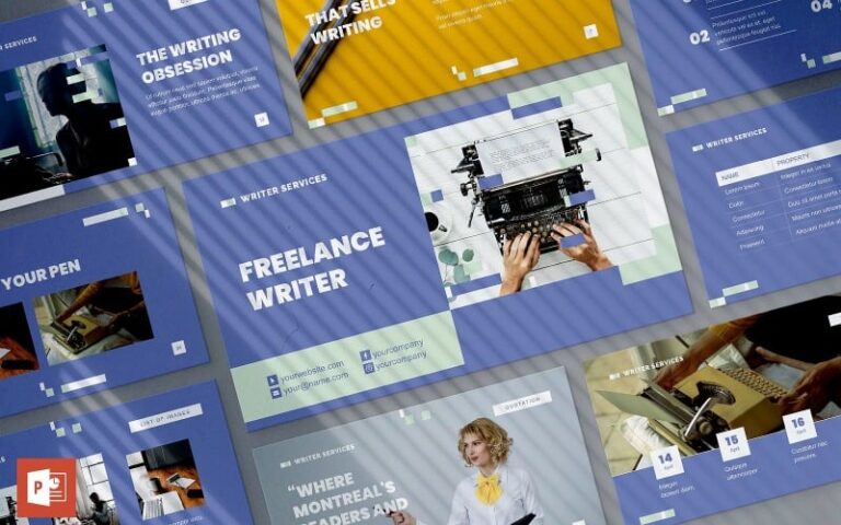 Freelance Writer Presentation PowerPoint template - Template Witch