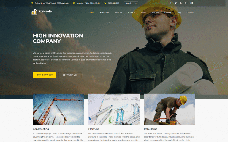 Koncrete Construction-One Page HTML5 Website Template - Template Witch