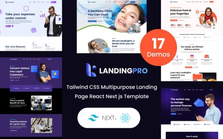 landingpro - Tailwind CSS Multipurpose Landing Page React Next JS Template - Template Witch