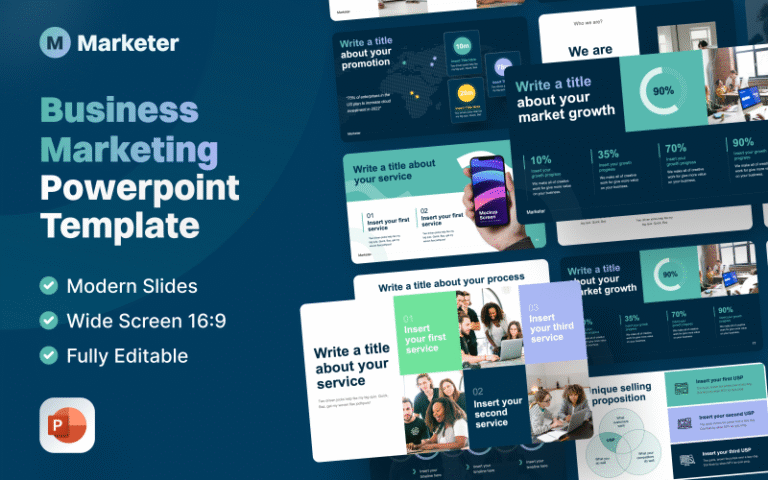 Marketer - Business Marketing PowerPoint Presentation Template - Template Witch