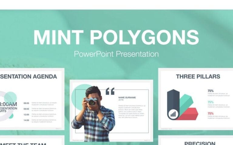 Mint Polygons PowerPoint template - Template Witch